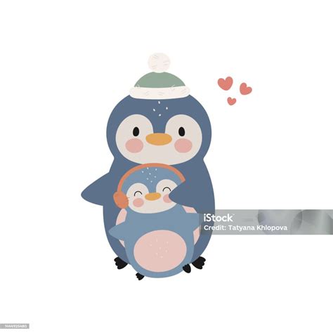 귀여운 펭귄과 아기 만화 스타일 벡터 일러스트레이션 카드 포스터 배너 책 팩에 인쇄 옷 직물 벽지 섬유 또는 접시에 인쇄 0명에 대한 스톡 벡터 아트 및 기타 이미지