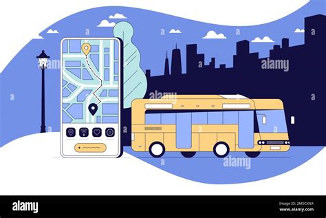 City Traffic Tracking Flat Banner Vector Template Cartoon Mobile Phone And Autobus Illustration