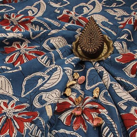 Blue Floral Jaal Jahota Hand Block Printed Cotton Fabric Hand Block Printed Prints Fabric