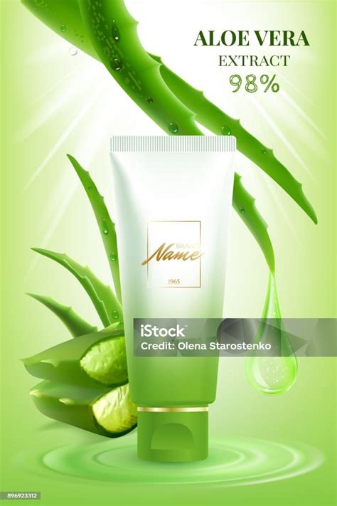 광고 카탈로그 잡지에 대 한 미용 제품에 대 한 포스터 화장품 패키지의 벡터 디자인입니다 크림 젤 바디 로션 알로에 베라 추출 물과 보습 고립 된 개체와 벡터 일러스트 레이