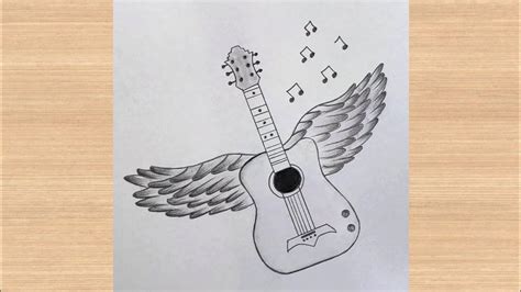 How To Draw Guitar With Wings Step By Step Easy Pencil Drawing
