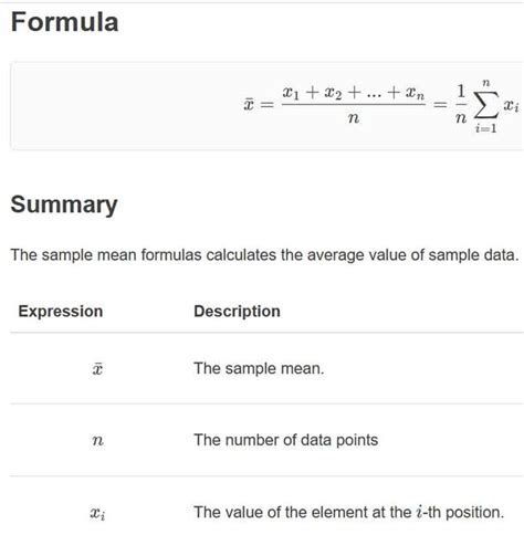 Sample Mean Formula