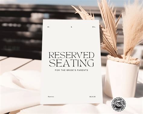 Ws8 Modern Wedding Reserved Seating Sign Template Minimalist Wedding Sign Editable Ceremony