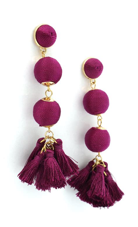 Holly Threaded Drop Earrings Maroon Purple Kay K Couture