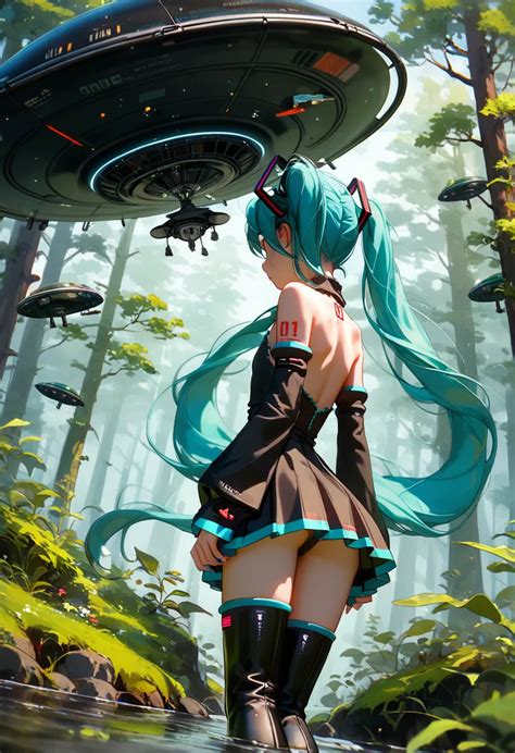 Rule 34 Ai Generated Blue Eyes Blue Hair Blush Female Forest Hatsune Miku Light Skinned Female