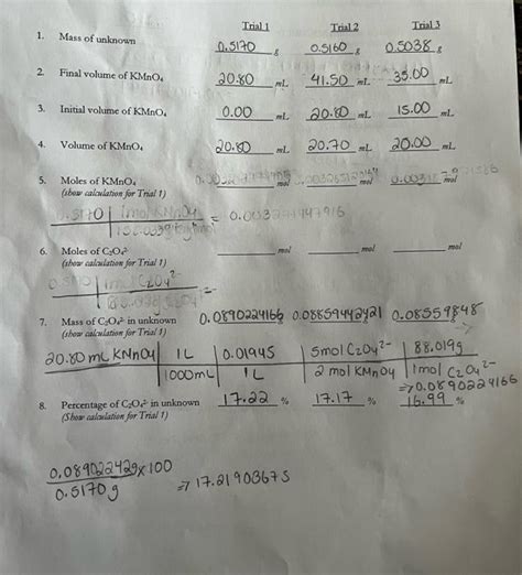 Solved Reduction Oxidation Titration Lab Need Part B Moles