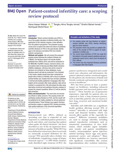 Pdf Patient Centred Infertility Care A Scoping Review Protocol