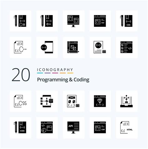 20 Programming And Coding Solid Glyph Icon Pack Like Coding App Development Page Develop
