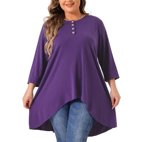 Daring Diva Womens Plus 3 4 Sleeve High Low Loose Fit Tunic Tops 2x Purple