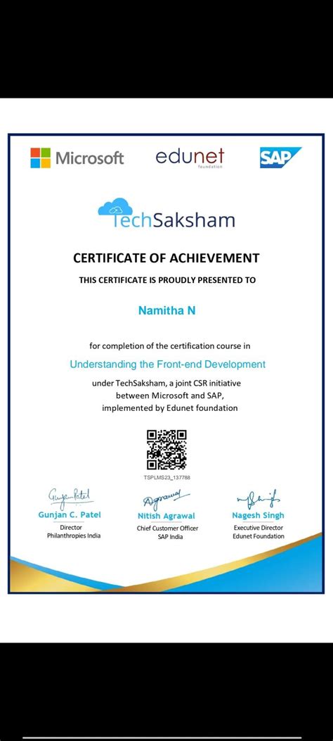 Excited To Share That I Have Successfully Completed The Understanding Front End Development
