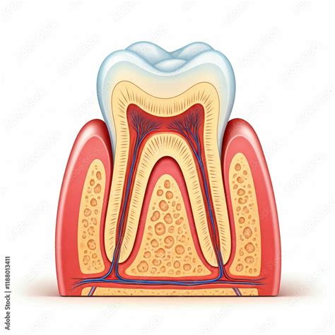 Detailed Cross Section Of Human Tooth Anatomy Showing Enamel Dentin And
