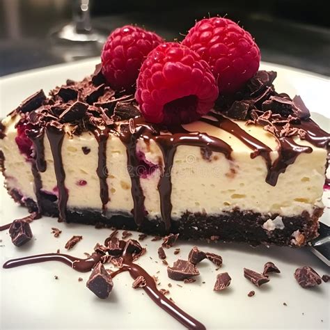 Cheesecake With Chocolate Drizzle And Raspberry Stock Illustration Illustration Of Casual
