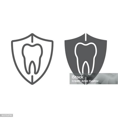 치과 보호 선 및 문자 모양 아이콘 구강 및 치과 방패 기호 벡터 그래픽 흰색 배경 Eps 10에 선형 패턴에서에서 치아 개념에 대한 스톡 벡터 아트 및 기타 이미지