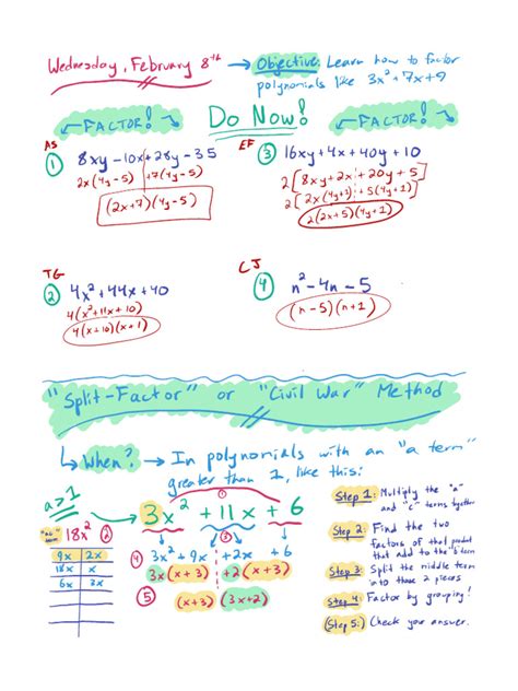 7 3 Factoring Pattern For Ax 2 Bx C Split Factor Or Civil War Methods 2 8 23 Pdf