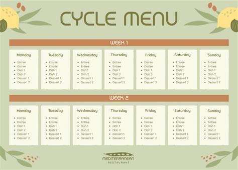 Customize Online This Hand Drawn Mediterranean Restaurant Weekly Cycle