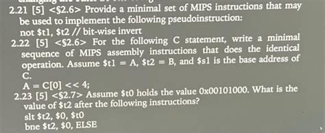 solved 2 21[5] provide a minimal set of mips