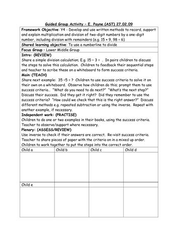 Division Chunking Lesson Plan Teaching Resources