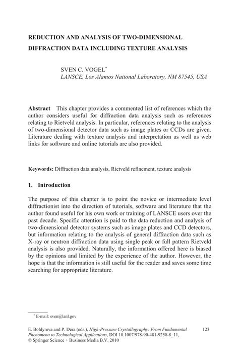 Pdf Reduction And Analysis Of Two Dimensional Diffraction Data Including Texture Analysis