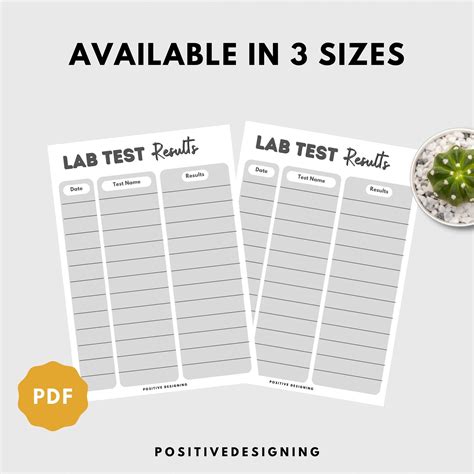 Printable Lab Results Tracker Annual Lab Results Chart Lab Records A4 A5 And Us Letter Pdf