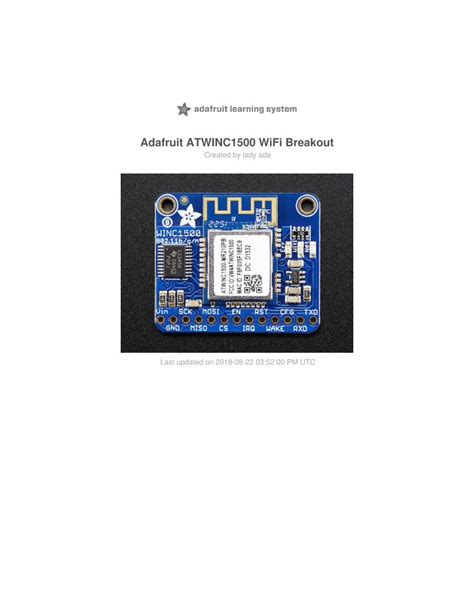 Pdf Adafruit Atwinc1500 Wifi Breakout · Overview Connect Your Arduino