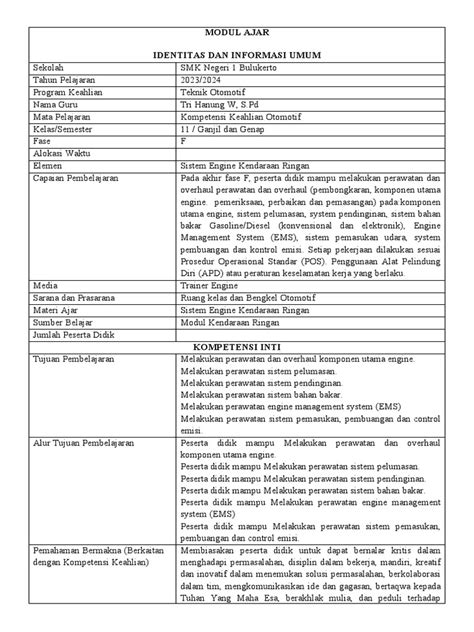 Modul Ajar Sistem Engine Kelas Xi Pdf