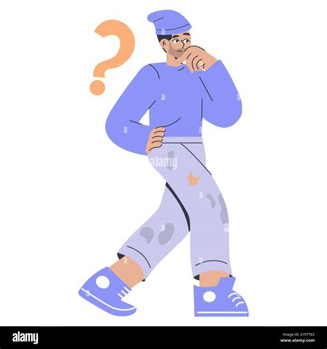 Pensive Businessman Concept Male Character In Casual Attire Contemplating With A Question Mark