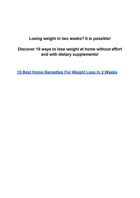 Losing Weight In Two Weeks Pdf
