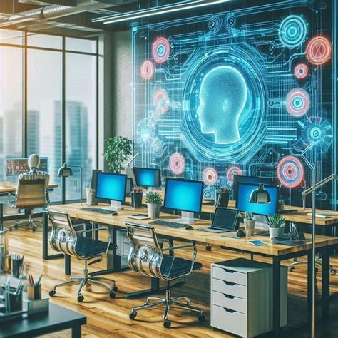 Aipowered Futuristic Office Workspace Premium Ai Generated Image