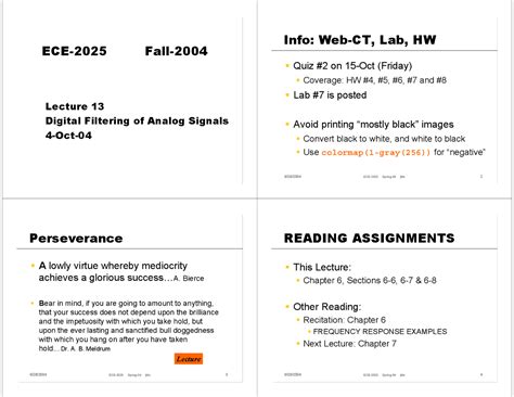 Digital Filtering Of Analog Signals Lecture 13 In Ece 2025 Spring 04 Prof Gee Kung Ch