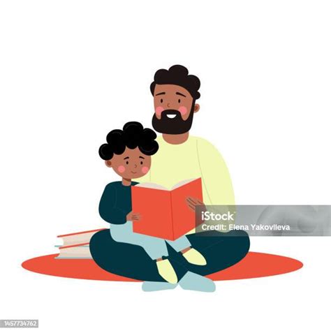 아프리카계 미국인 아버지와 딸이 함께 책을 읽고 있다 벡터 그림 읽기에 대한 스톡 벡터 아트 및 기타 이미지 읽기 아이 책 Istock