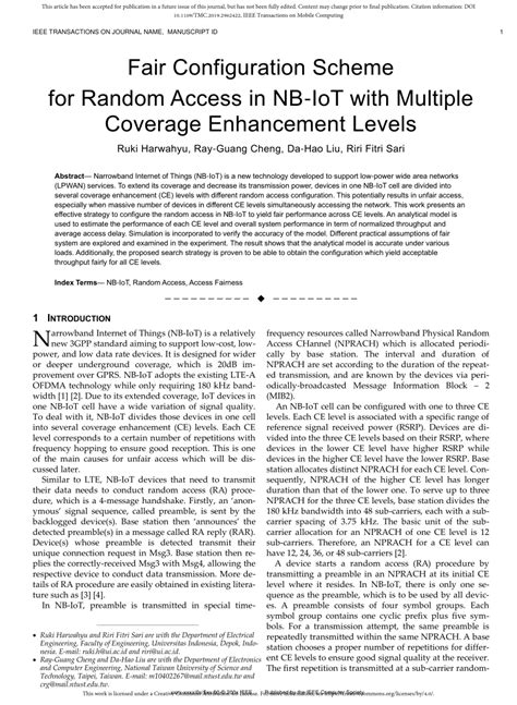 Pdf Fair Configuration Scheme For Random Access In Nb Iot With