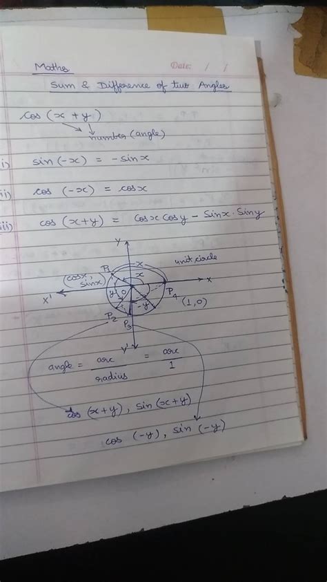 Maths Sum And Difference Of Two Angles Cos X Y A ↓ Number Angle I Sin