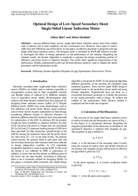 Pdf Optimal Design Of Low Speed Secondary Sheet Single Sided Linear Induction Motor