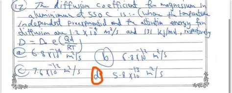 Solved The Diffusion Coefficient For Magnesium In Chegg Com
