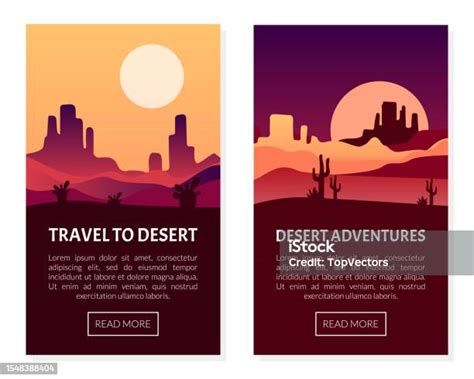 야생 사막 여행과 여행 웹 배너 디자인 모래와 선인장 실루엣 벡터 템플릿 0명에 대한 스톡 벡터 아트 및 기타 이미지 0명 건조한 경관 Istock