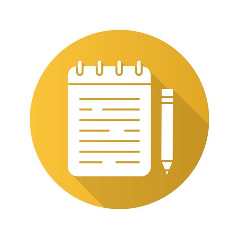 Notepad Flat Design Long Shadow Glyph Icon Spiral Notebook With Pencil Vector Silhouette