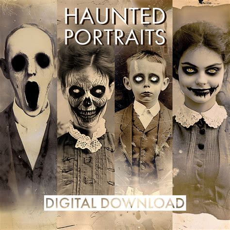 Printable Haunted Halloween Portraits V2 Haunted House Decor Spooky