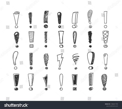 Exclamation Marks Handdrawn Sketch Set Lightning Stock Vector Royalty