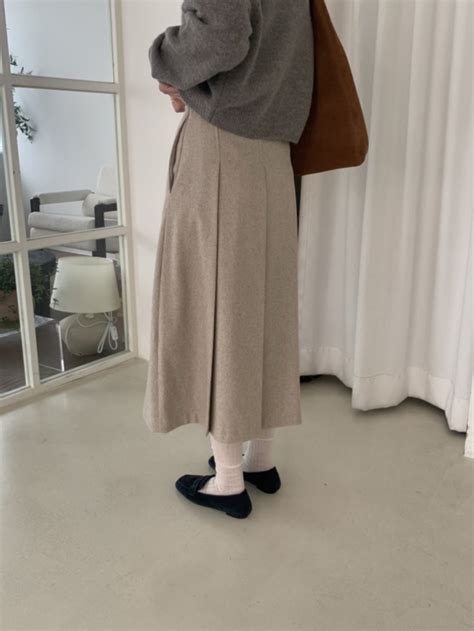 드온도 마롱 울스커트 플리츠 핀턱 A라인 롱 스커트 2c