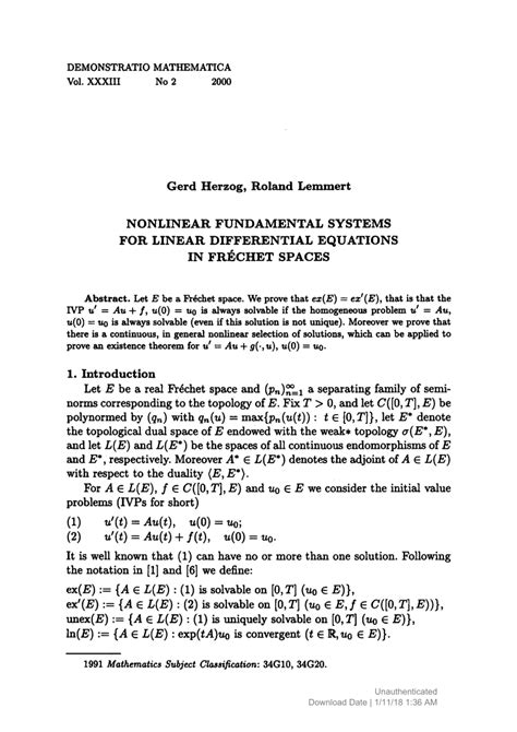 Pdf Nonlinear Fundamental Systems For Linear Differential Equations