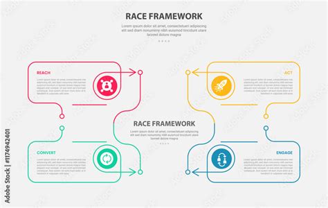 Race Framework Infographic Outline Style With 4 Point Template With Creative Line Box Container