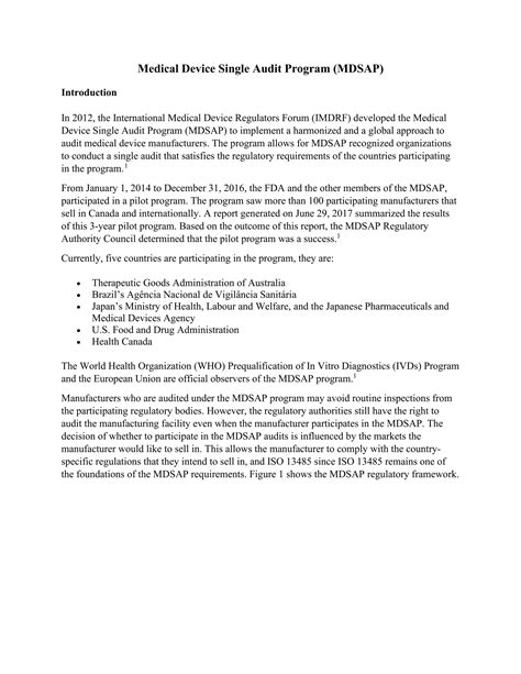 Medical Device Single Audit Program Mdsap Pdf Free Download