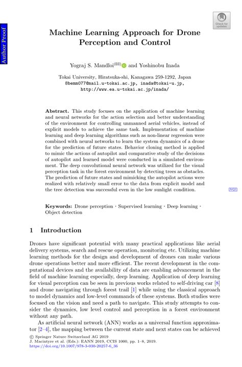 PDF Machine Learning Approach For Drone Perception And Control