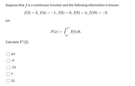 Solved Suppose That F Is A Continuous Function And The Chegg
