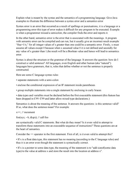 Cs 1102 Discussion Forum Unit 1 04 Explain What Is Meant By The Syntax And The Semantics Of A