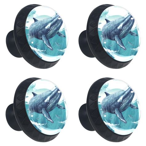 4 Pcs Whale Print Cabinet Knobs 30mm Round Crystal Glass Drawer Handles Pulls With Screws For