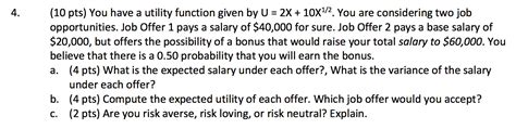 solved 4 10 pts you have a utility function given by u