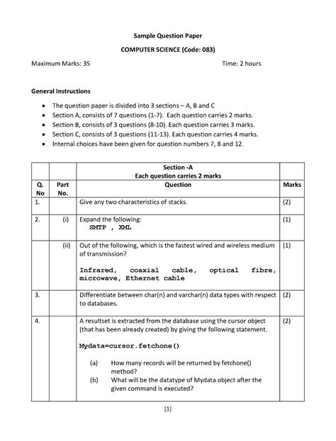 Computer Science Sqp Term2 Sample Question Paper Computer Science