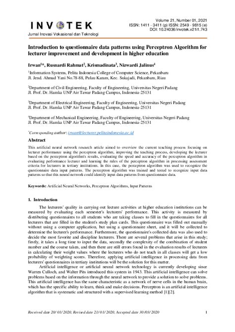 Pdf Introduction To Questionnaire Data Patterns Using Perceptron
