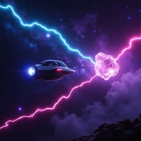 Free Cosmic Crystal Tether Image Spacecraft Neon Asteroid